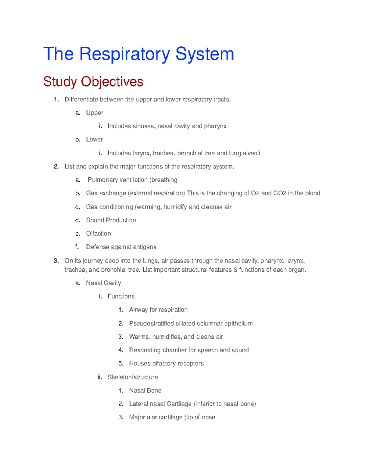 Chapter 19 - Study Objectives - The Respi ratory Syst em Study Objecti ...