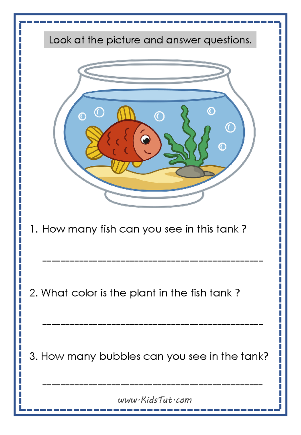 Look at the picture and answer worksheeets - 1. How many fish can you ...