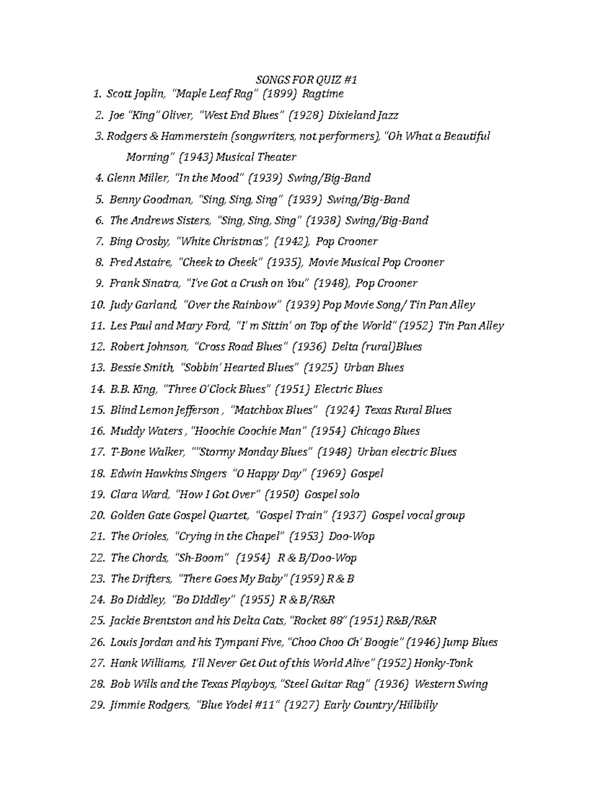 115 QUIZ Songs Complete F16 (5Q) - SONGS FOR QUIZ Scott Joplin, “Maple ...