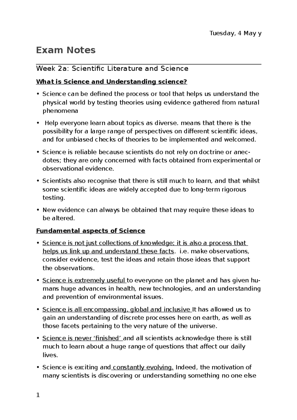 Notes - Exam Notes Week 2a: Scientific Literature and Science What is ...