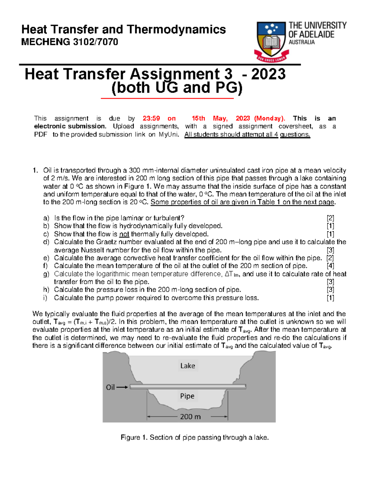 HT Assignment 3 questions (2023) UG and PG - Heat Transfer and ...