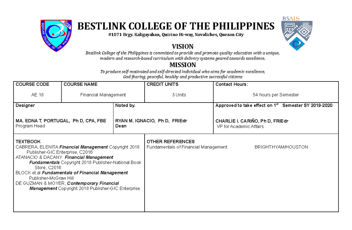 Syllabus financial Management BESTLINK COLLEGE OF THE PHILIPPINES syllabus-financial-management-bestlink-college-of-the-philippines
