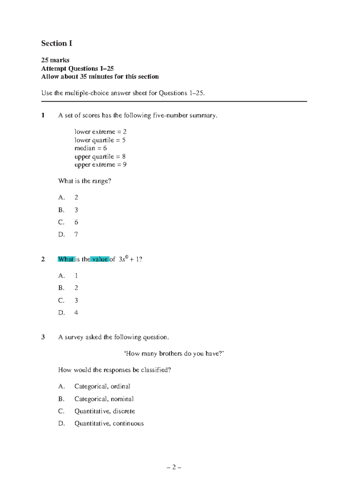2018 hsc maths general 2 - – 2 – Section I 25 marks Attempt Questions 1 ...