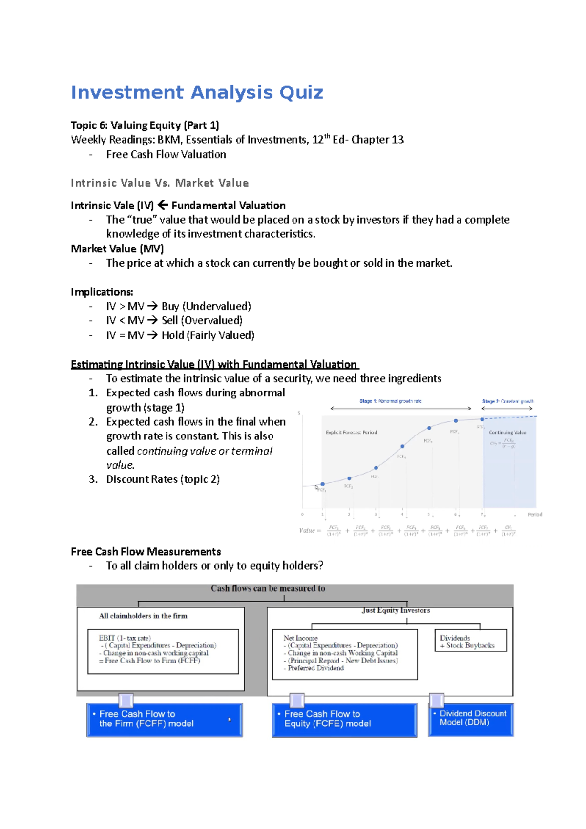 Investment Analysis Quiz notes. Includes Topics for Quiz 3 - 025503 ...