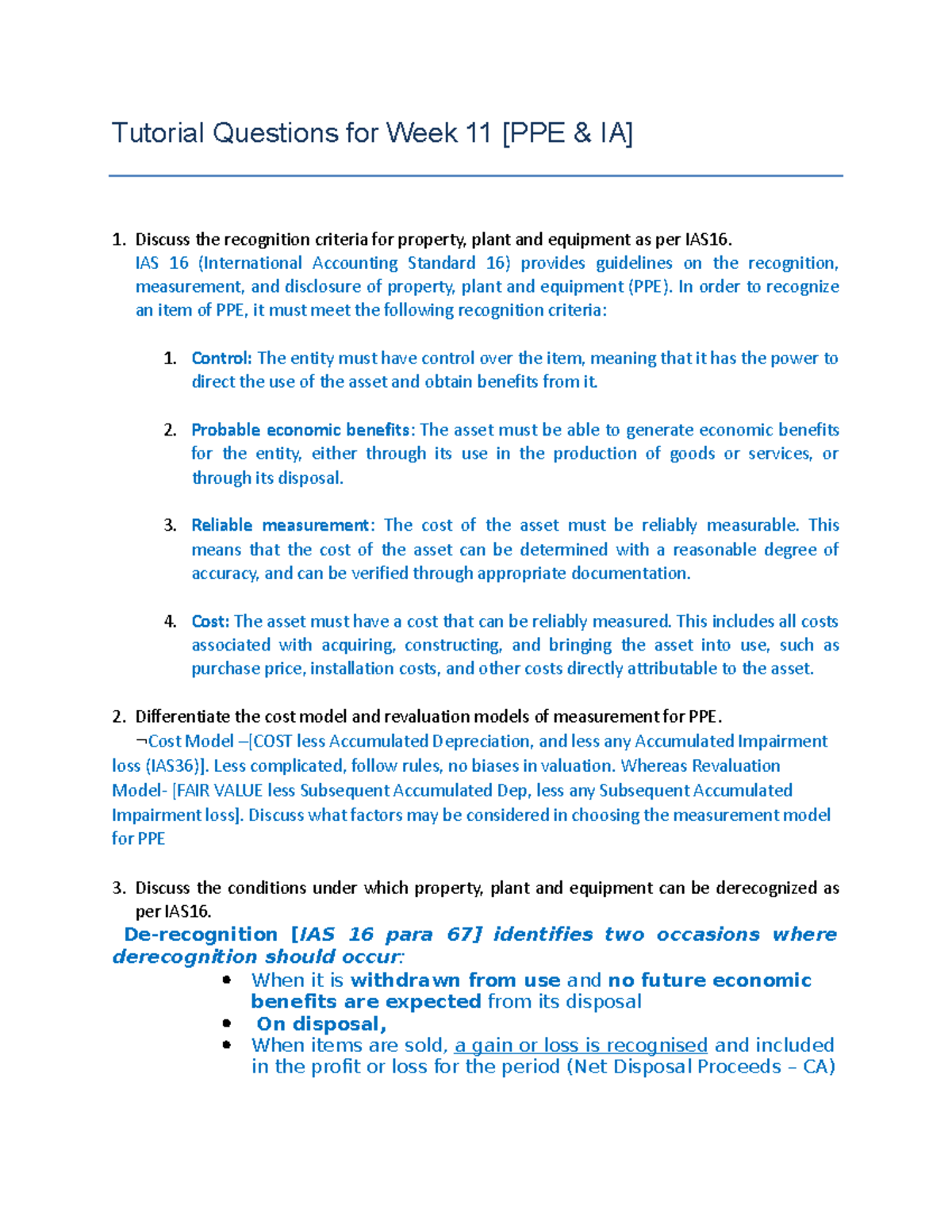 Tutorial week 10 - Tutorial Questions for Week 11 [PPE & IA] Discuss the recognition criteria ...