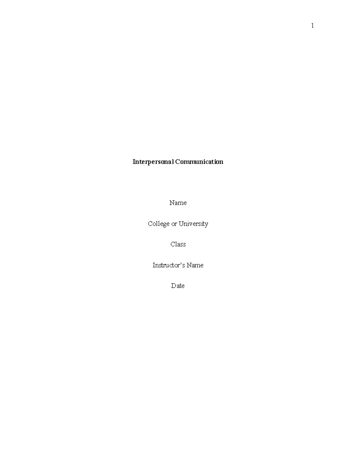 Short Interpersonal Group Essay - Interpersonal Communication Name ...