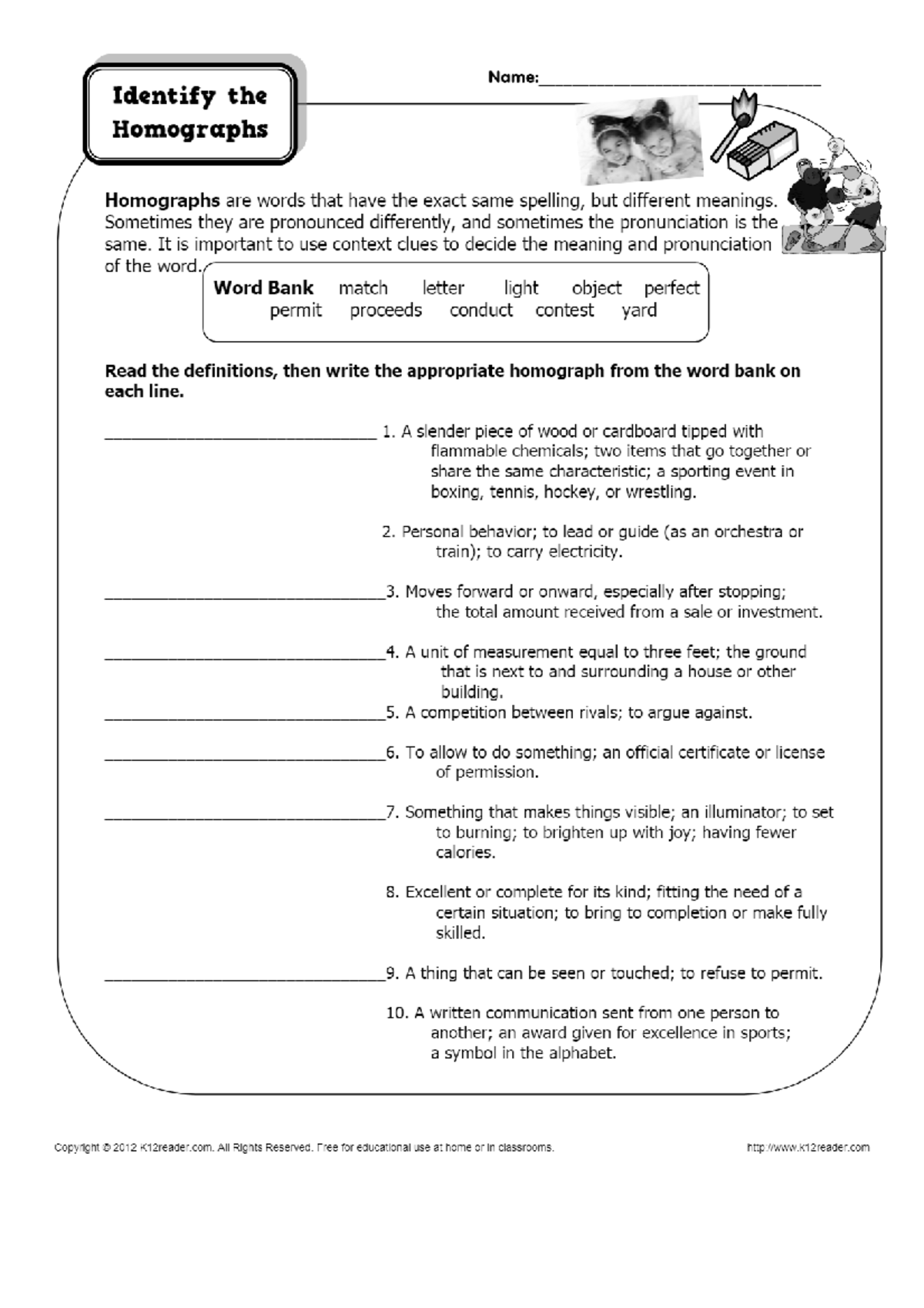 Homograph Worksheet - Identify the Homographs - ingles - Studocu