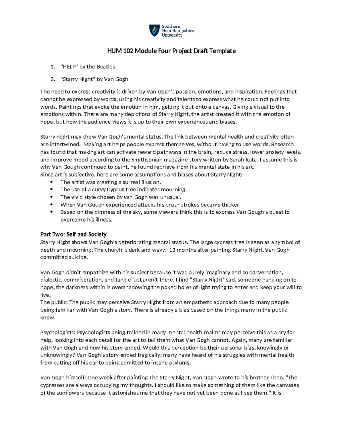 Finished Module 4 HUM - HUM 102 Module Four Project Draft Template ...