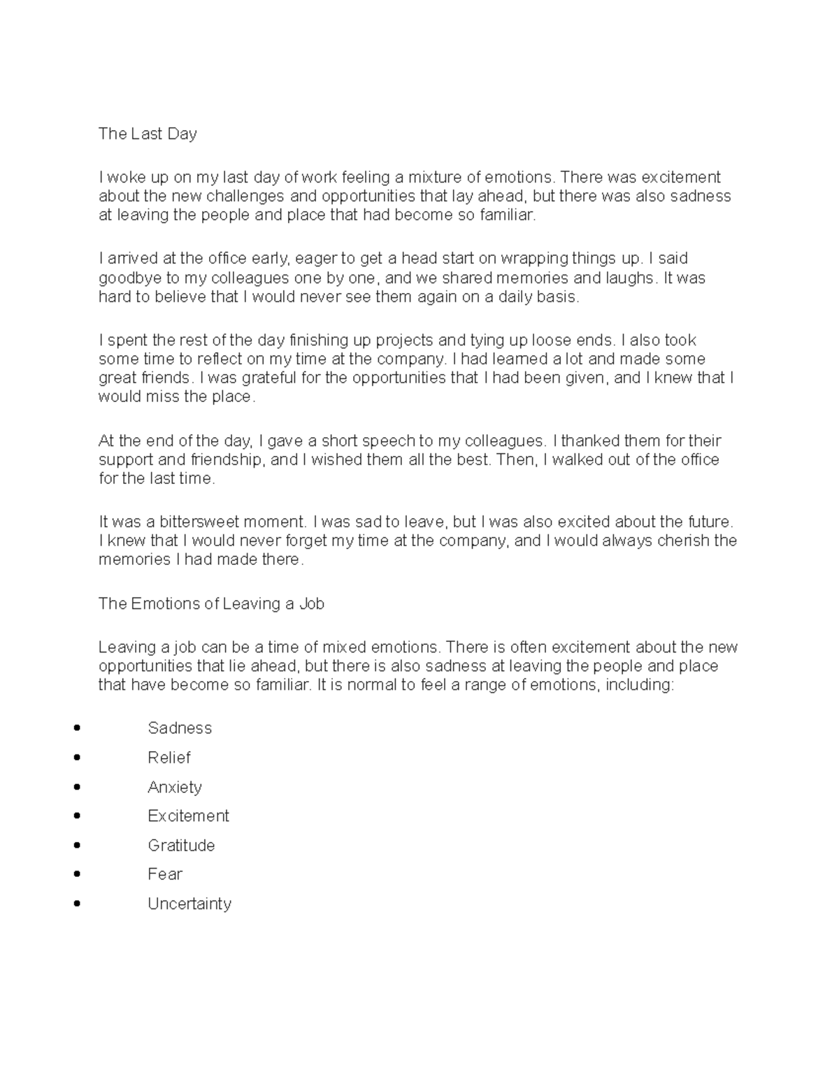 L D at Office - Essay - The Last Day I woke up on my last day of work ...