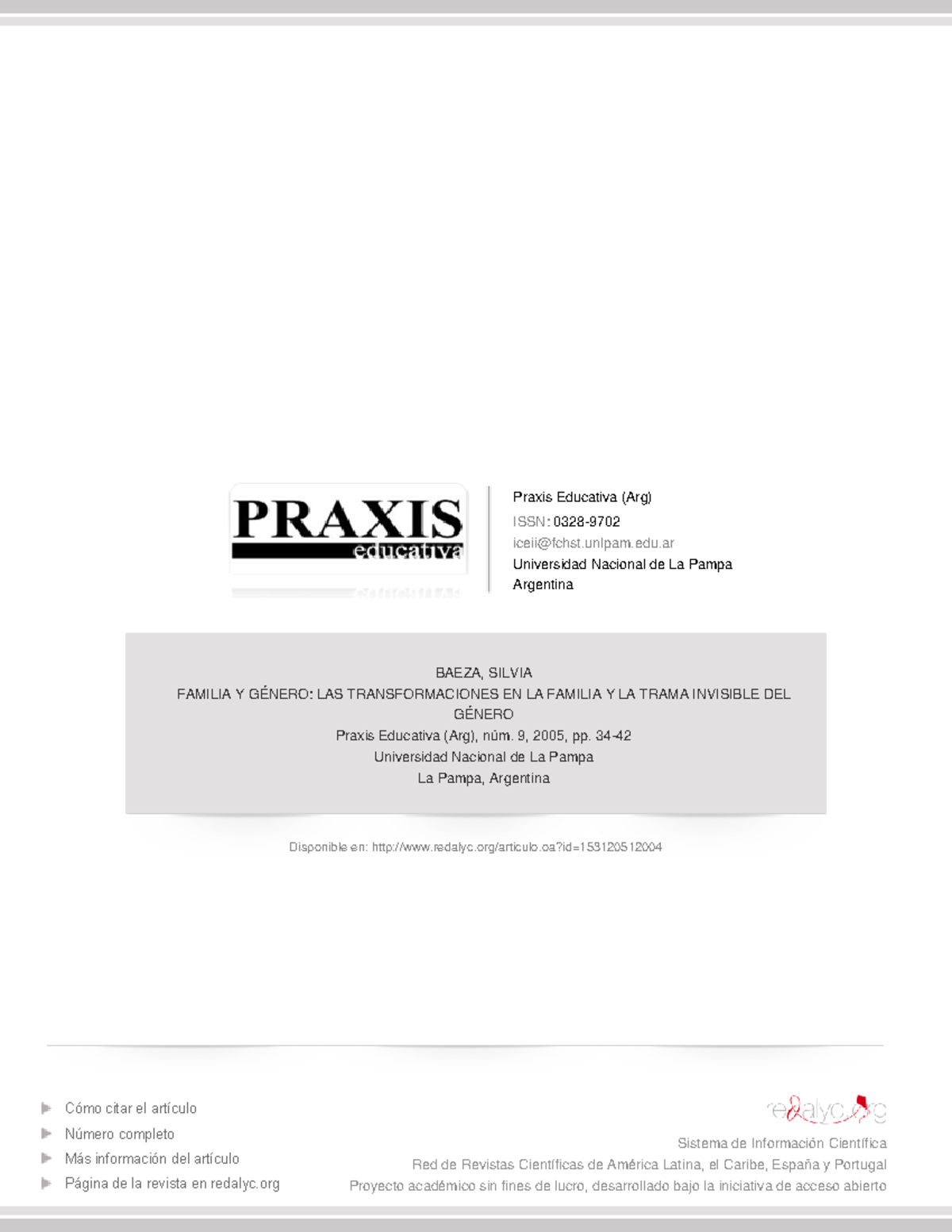 Baeza, Silvia Familia Y Genero - Praxis Educativa (Arg) ISSN: 0328 ...