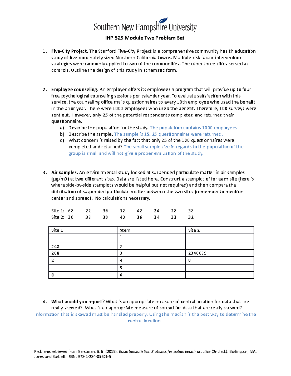 IHP 525 Module Two Problem Set - The Stanford Five-City Project is a ...