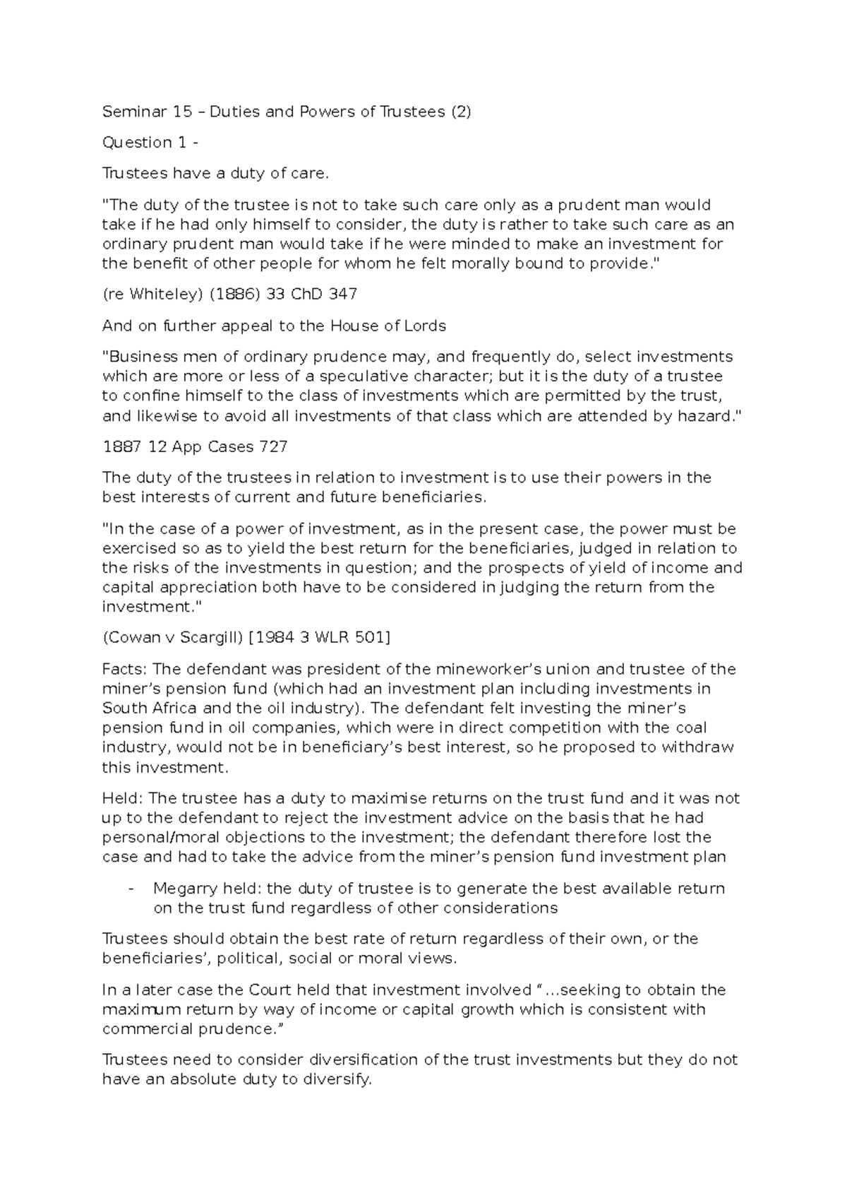 Seminar 15 – Duties and Powers of Trustees - Seminar 15 – Duties and Powers of Trustees (2 ...