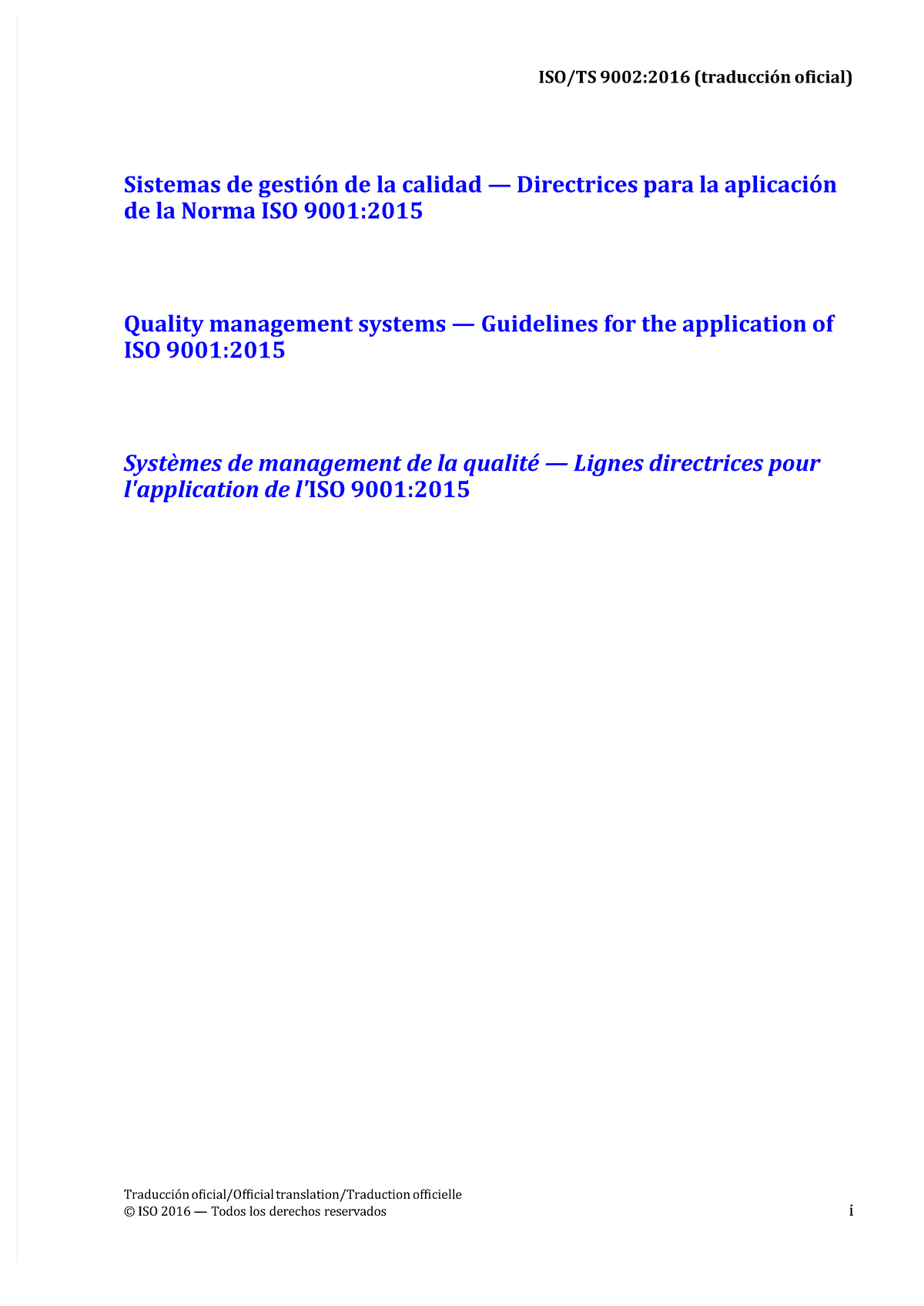 Norma ISO 90022016 - ISO/TS 9002:2016 (traducción oficial)ISO/TS 9002: ...
