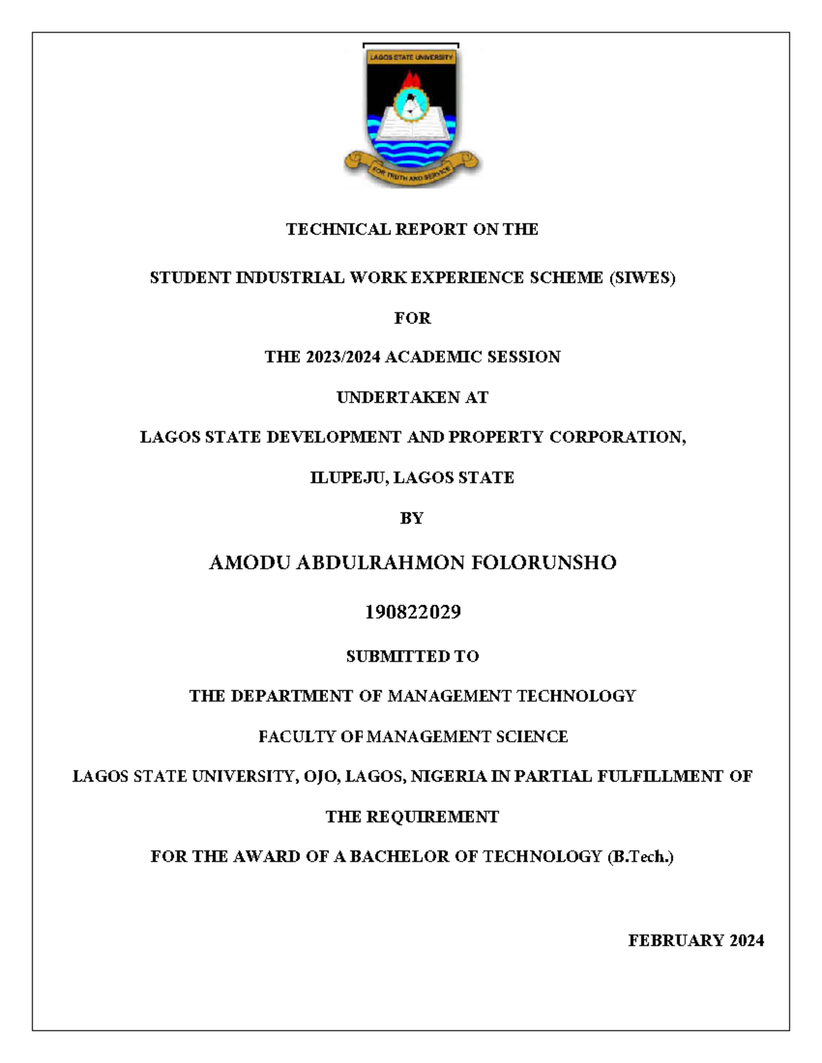 IT Report project management - A TECHNICAL REPORT ON THE STUDENT ...