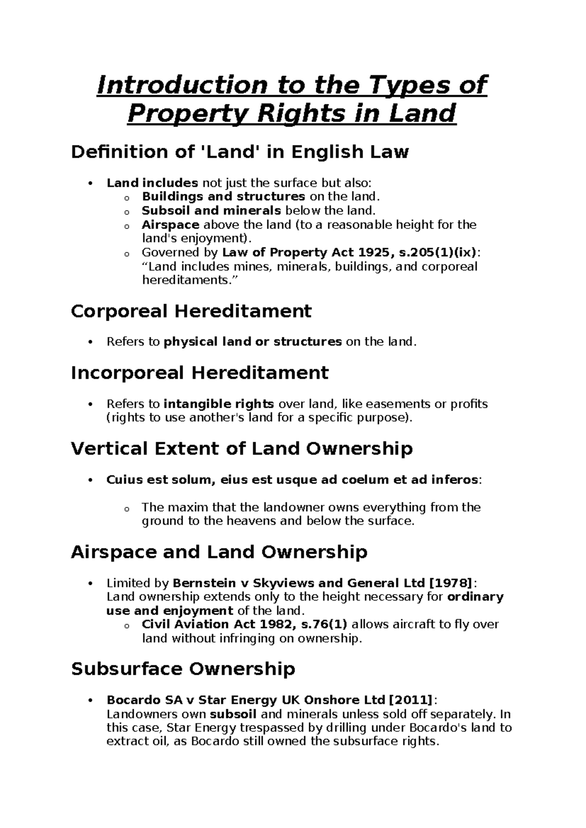 Land Law Outline - Introduction to the Types of Property Rights in Land ...