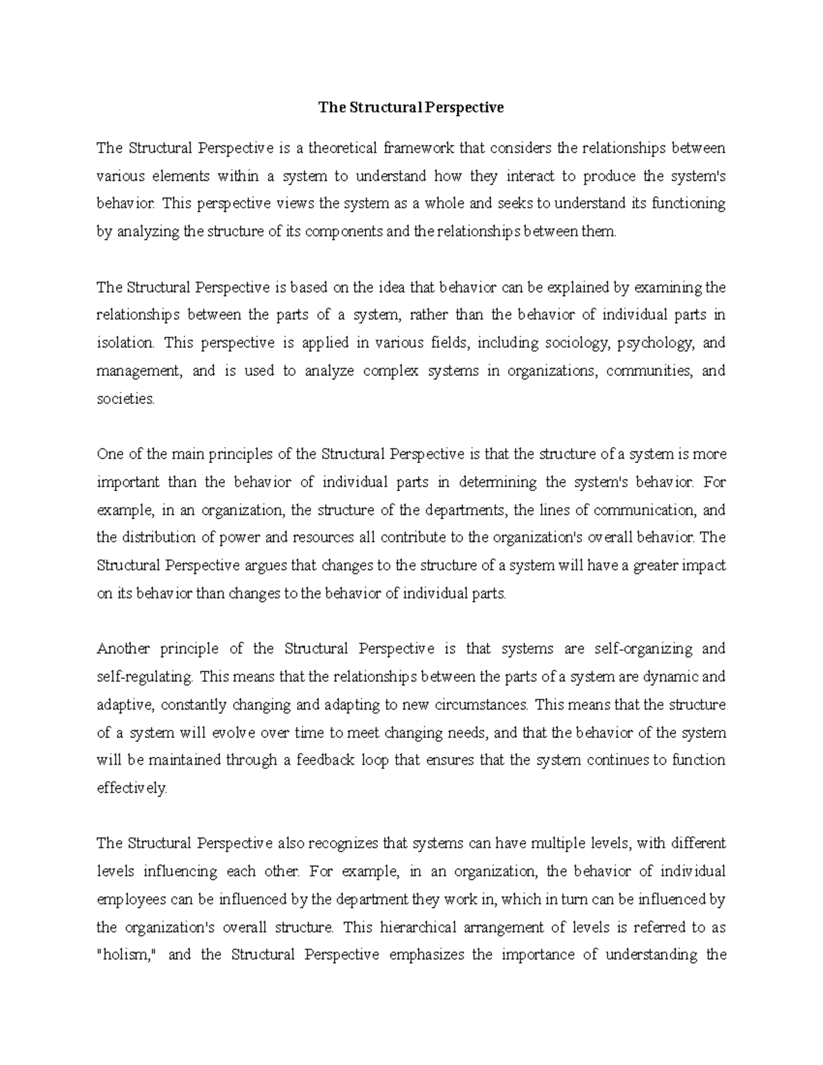 The Structural Perspective and Scientific Management Perspectives - The ...