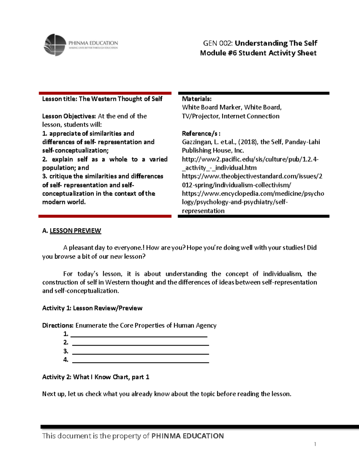 SAS#6-GEN 002 - Understanding Self - Module # 6 Student Activity Sheet ...