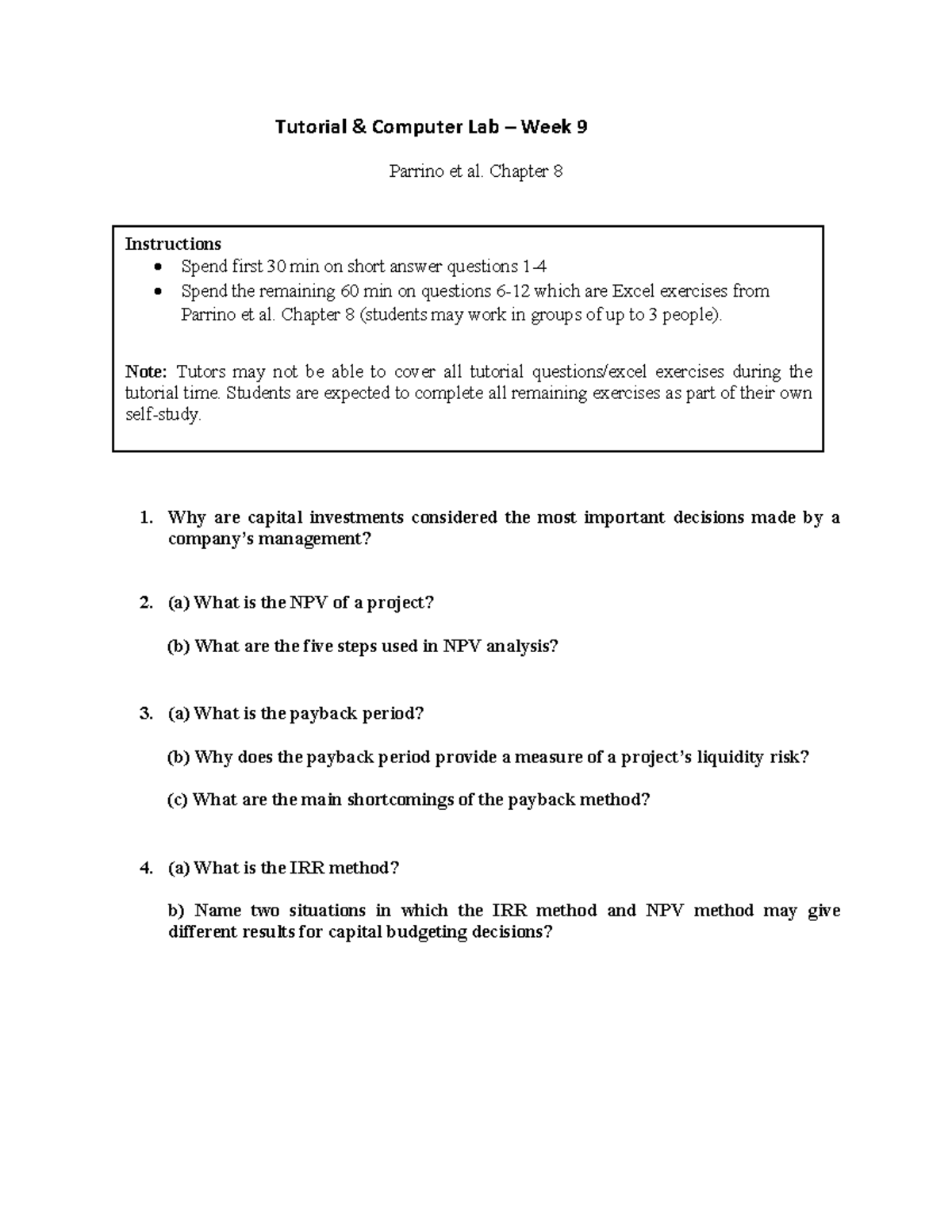 Acst6003-week9 tutorial - Tutorial & Computer Lab – Week 9 Parrino et al. Chapter 8 Why are ...