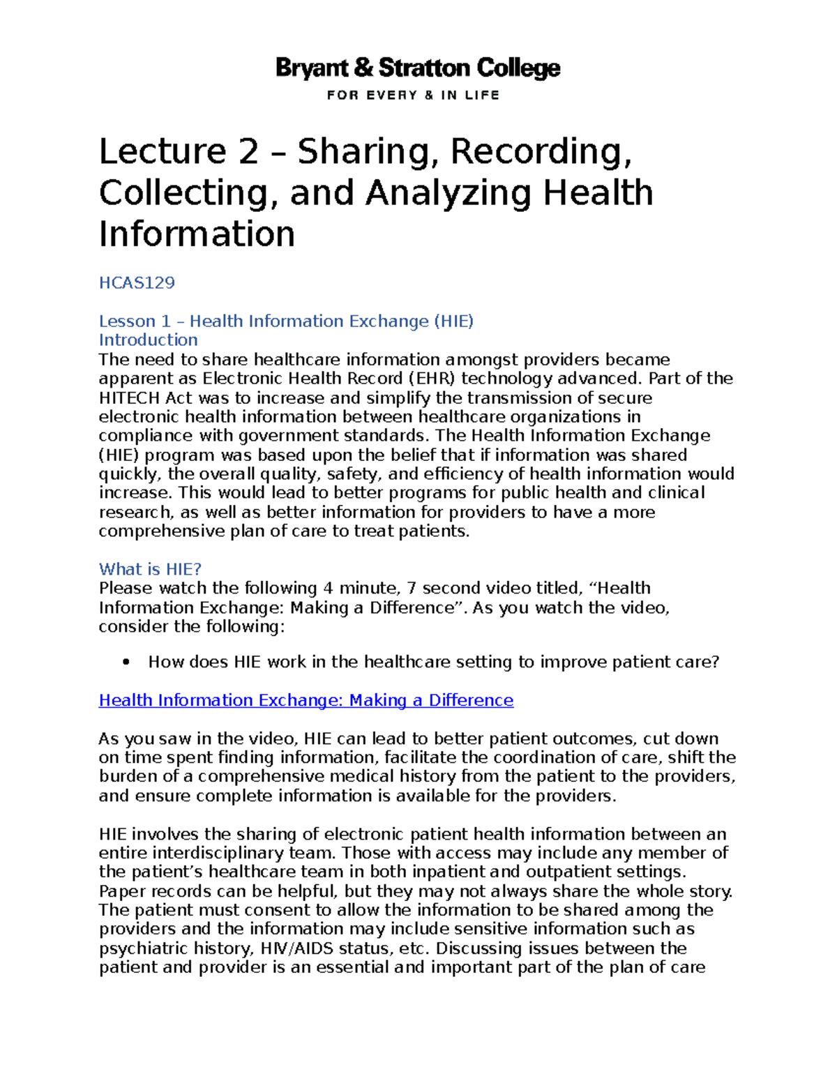 HCAS129 - Lecture 2 - Sharing, Recording, Collecting, and Analyzing ...