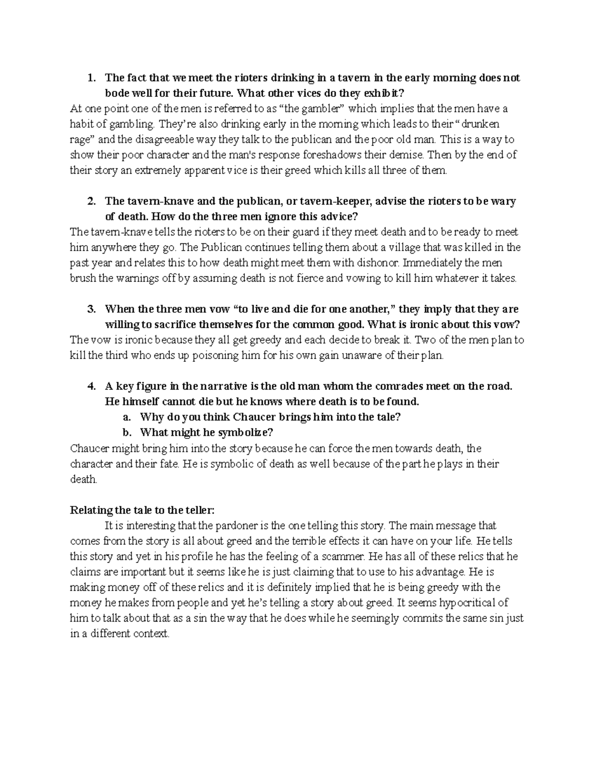 The Pardoners Tale Response - The fact that we meet the rioters ...