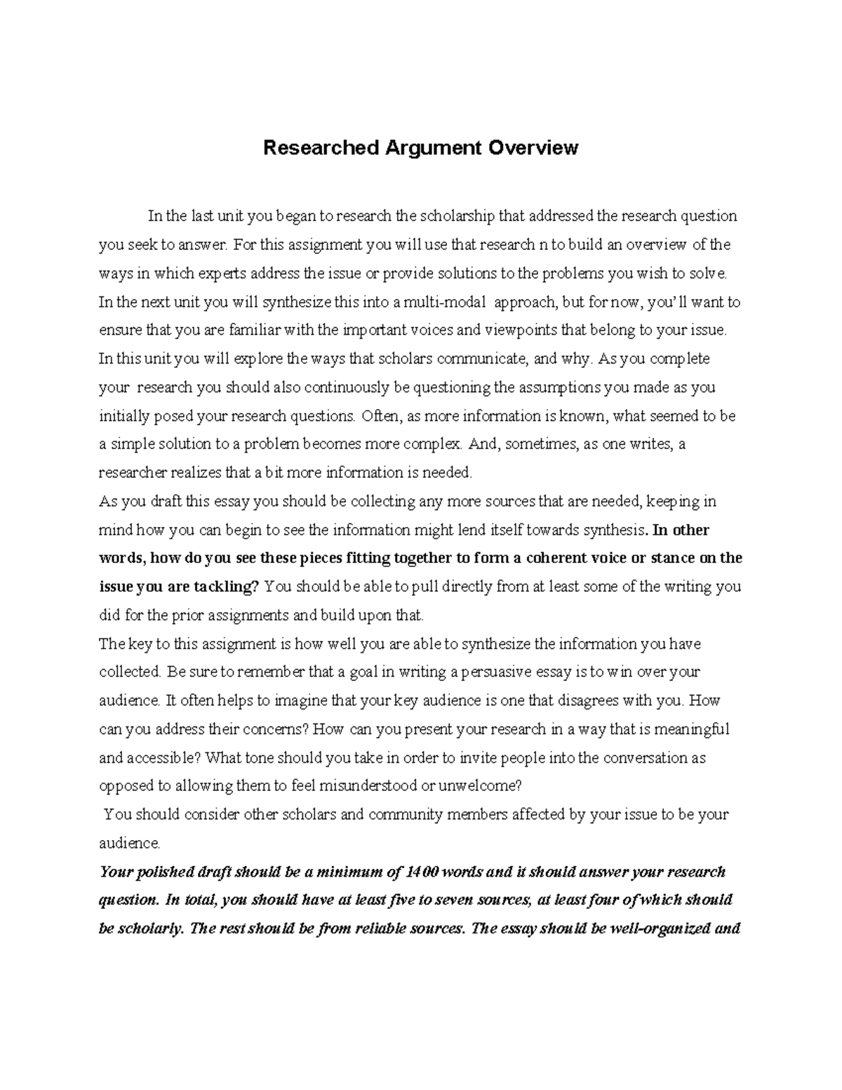 Researched+Argument+Overview - Researched Argument Overview In the last ...