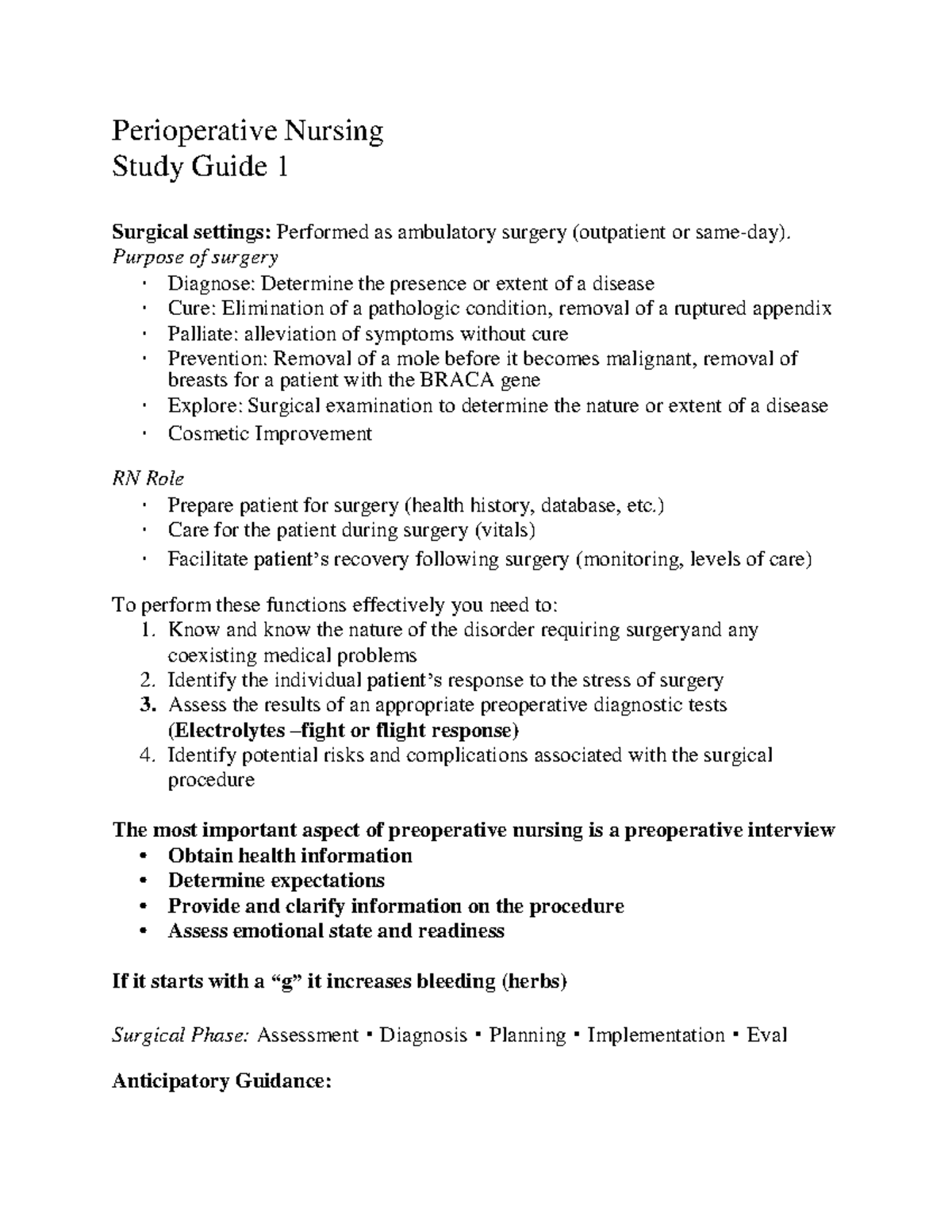 Perioperative Nursing Study Guide - Perioperative Nursing Study Guide 1 ...