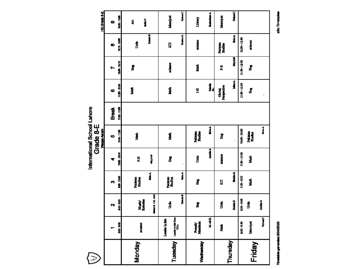 Timetable 8E{tilted 2} - Noor mahal campus - Studocu