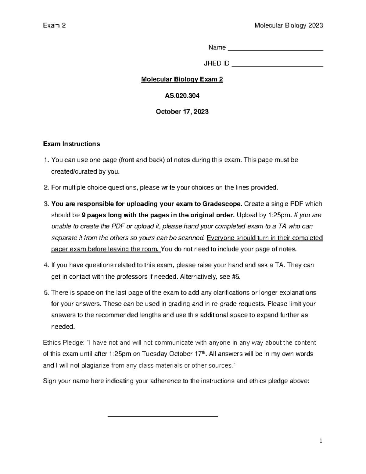 MB2023 Exam 2 Blank - previous exam 2 - Name ...