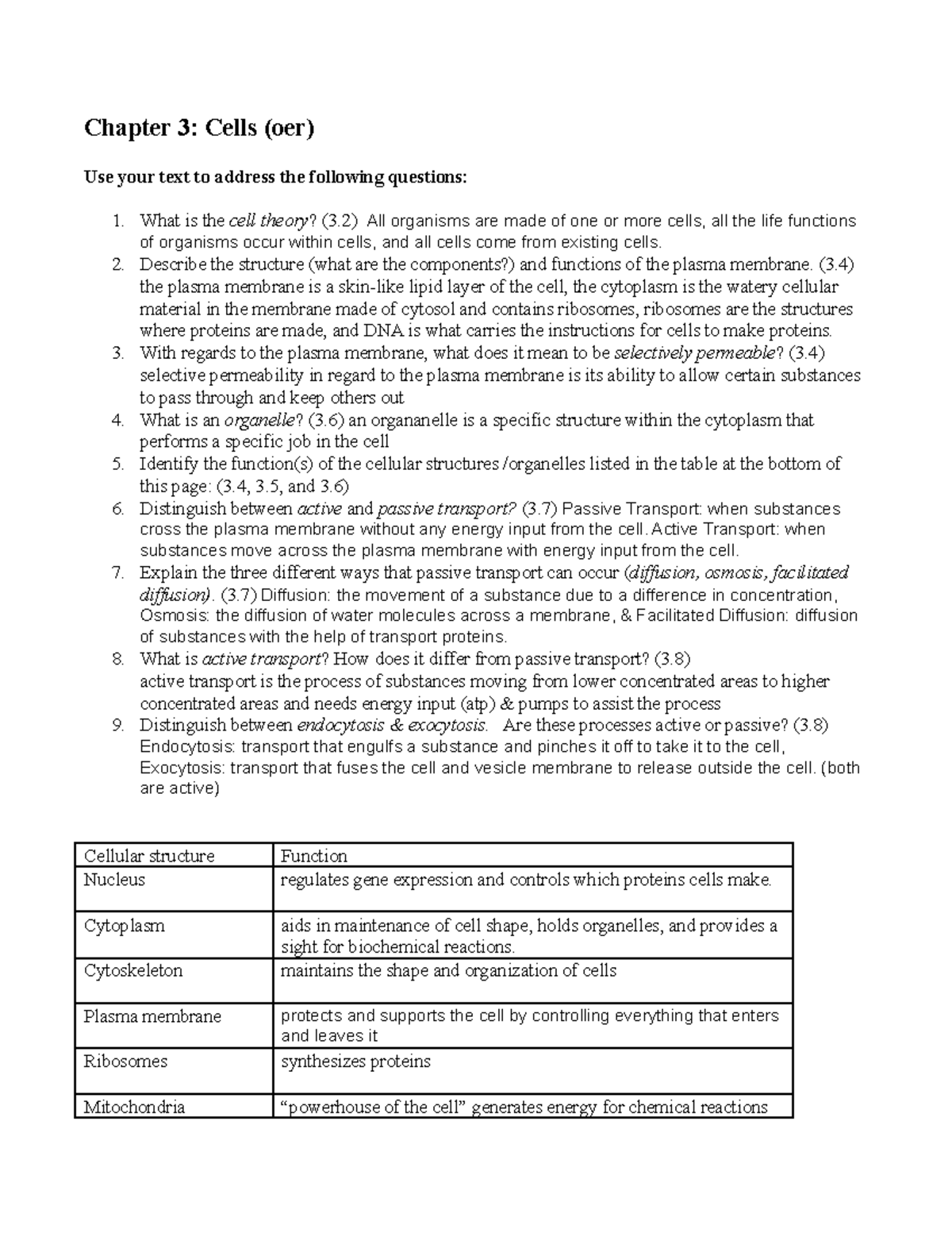 Ch 3 cells SQ oer - Study Questions - Chapter 3: Cells (oer) Use your ...