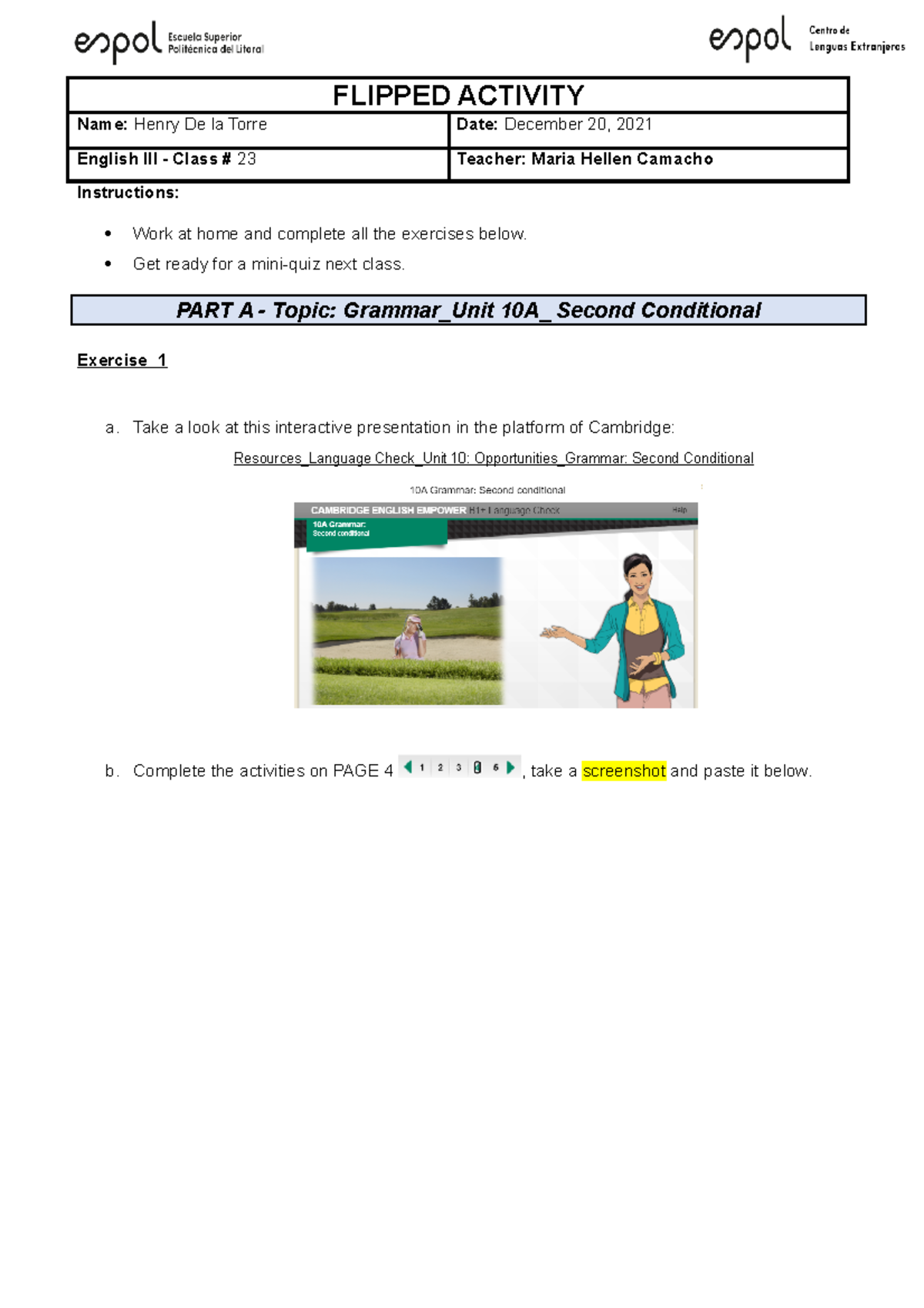 Flipped UNIT 10A Second Conditional Sport & Verbs and Prepositions-5 ...