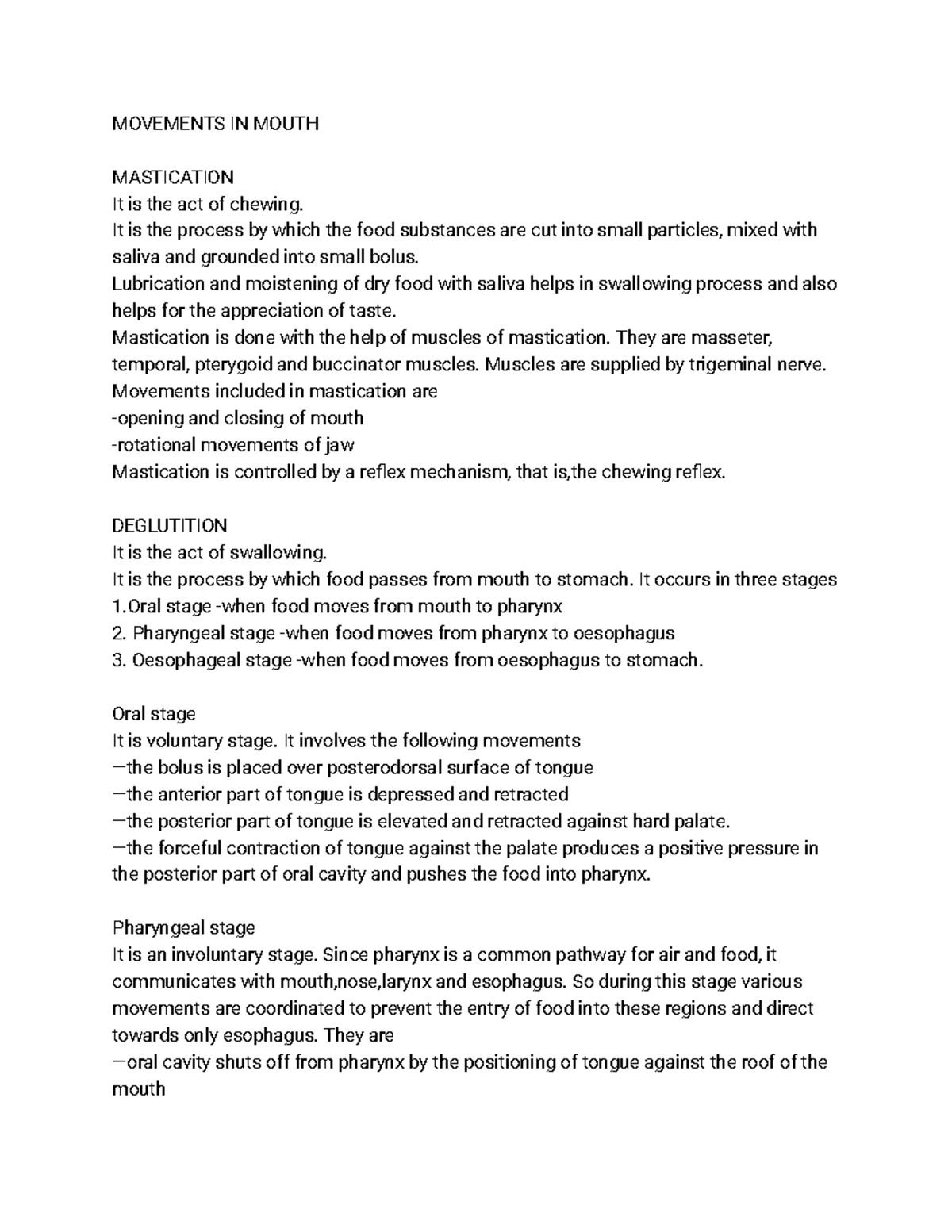 Movements IN Mouth - Lecture notes - MOVEMENTS IN MOUTH MASTICATION It ...