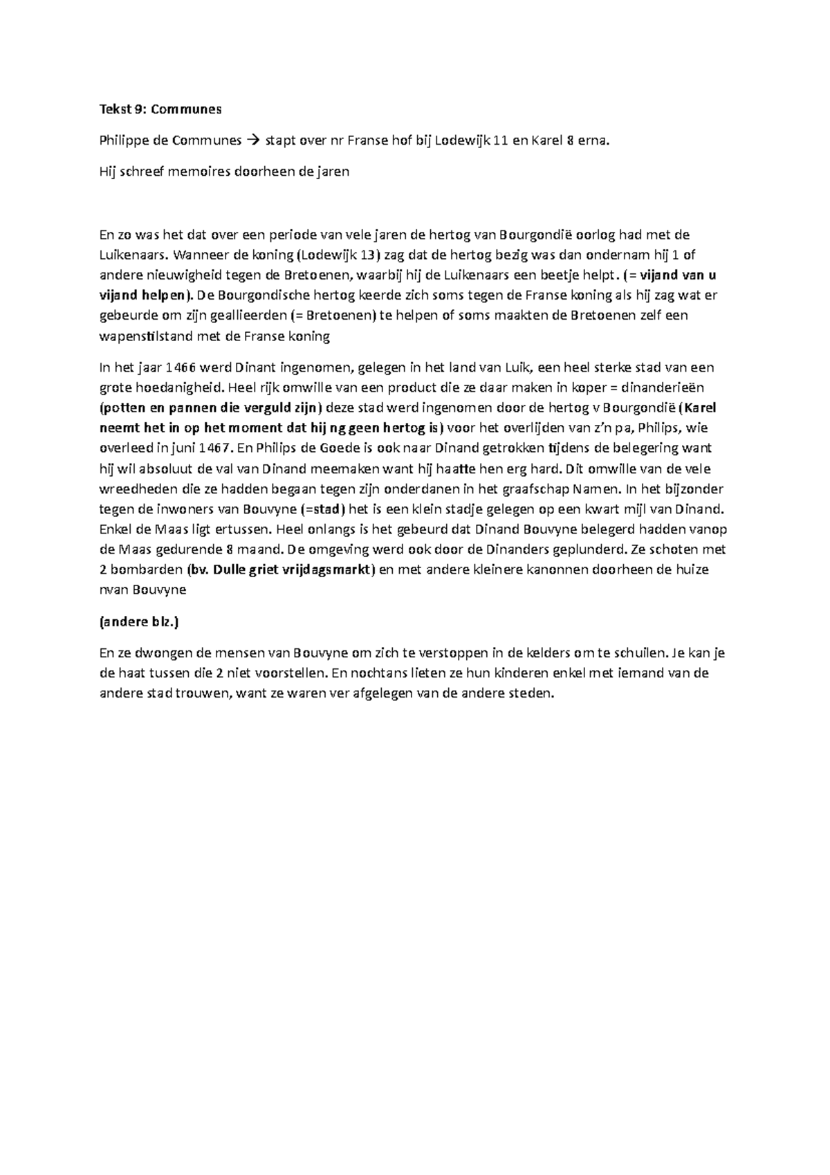 Tekst 9 Frans - Tekst 9: Communes Philippe de Communes stapt over nr ...