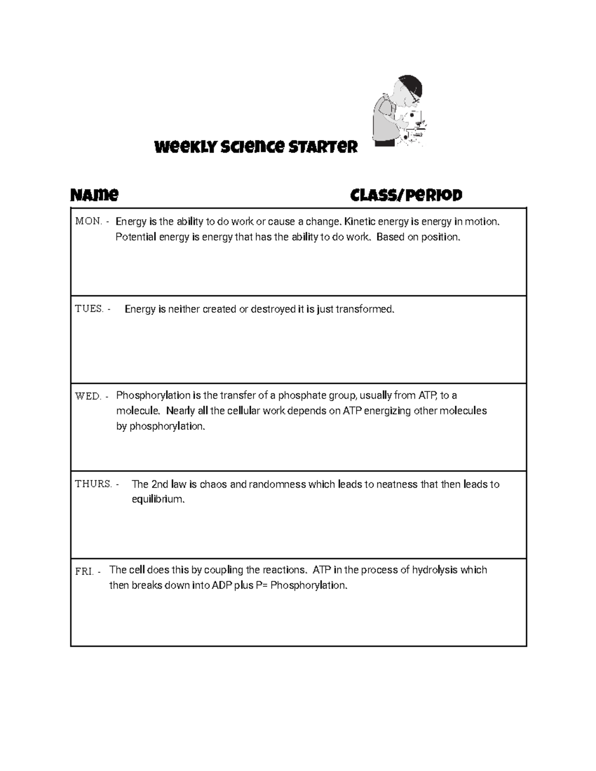 Kami Export - Grace Nderitu - Weekly Science Starter Template, 2023-24 ...