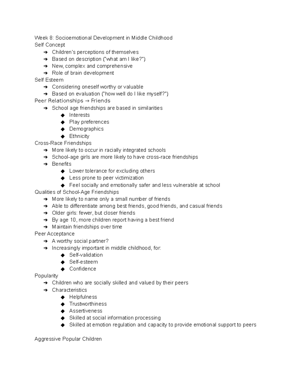 HD FS 102 Notes (starting at week 8) - Week 8: Socioemotional ...