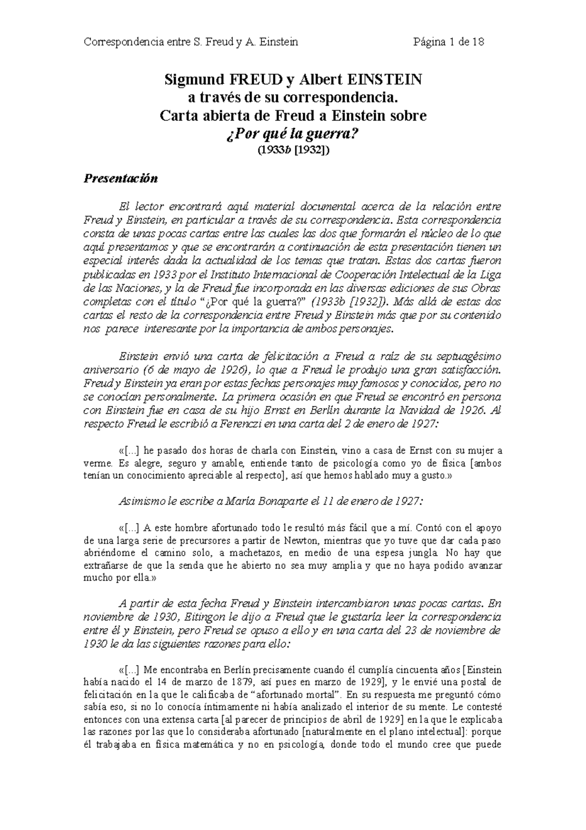 19 Por Que La Guerra Autor Sigmund Freud Sigmund Freud Y Albert