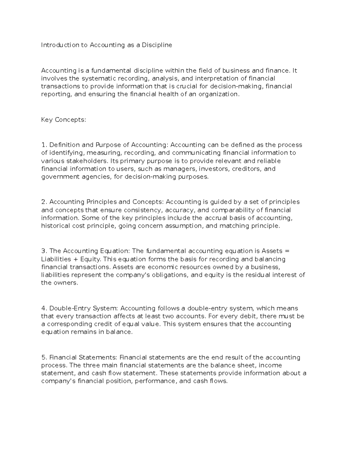 Introduction to Accounting as a Discipline - Introduction to Accounting ...