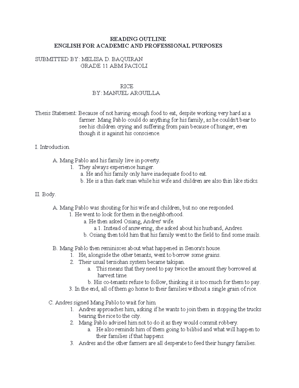 Writing outline - READING OUTLINE ENGLISH FOR ACADEMIC AND PROFESSIONAL ...