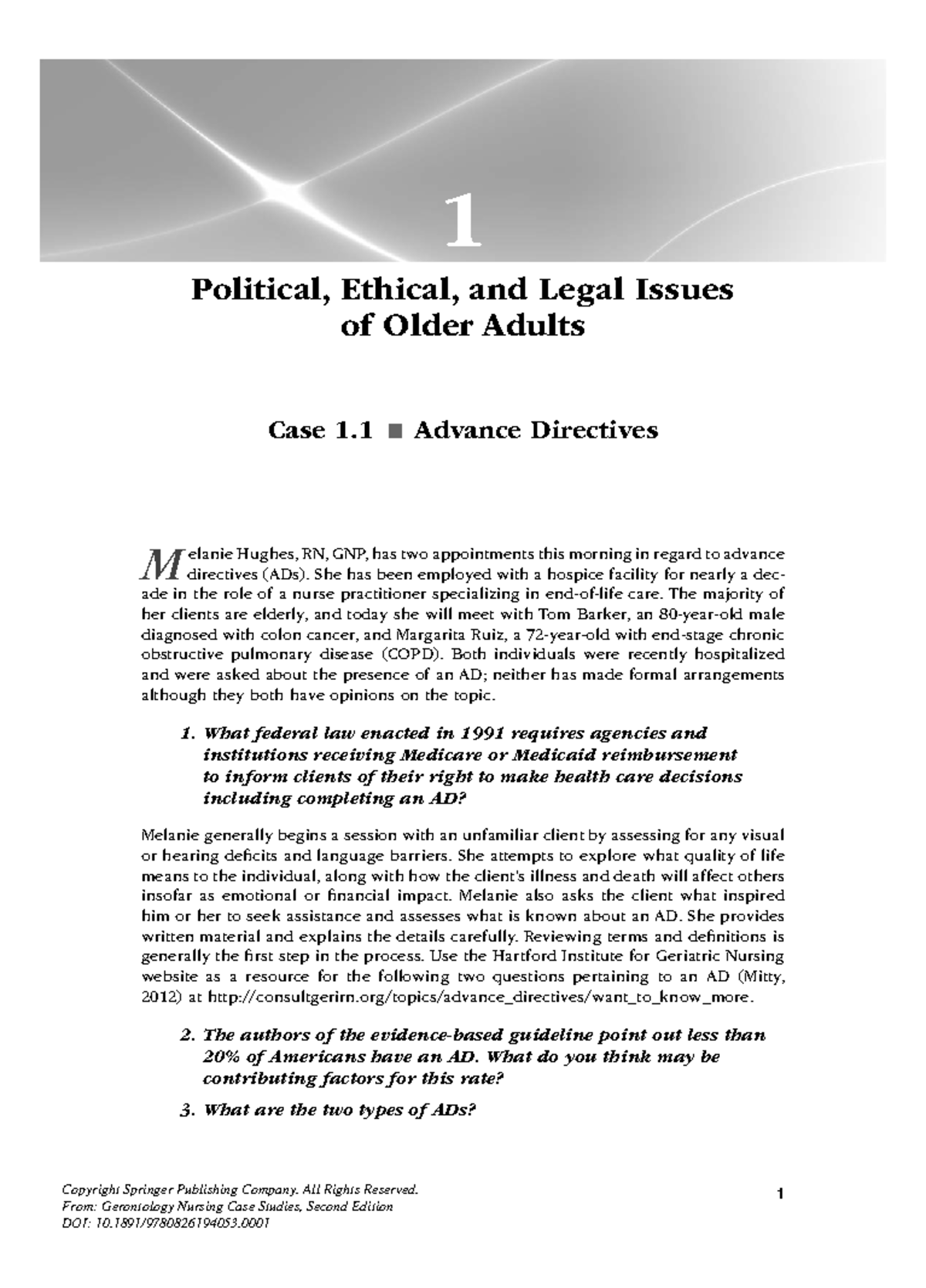 Chapter 1 Political, Ethical, and Legal Issues - 1 1 Case 1 Advance ...