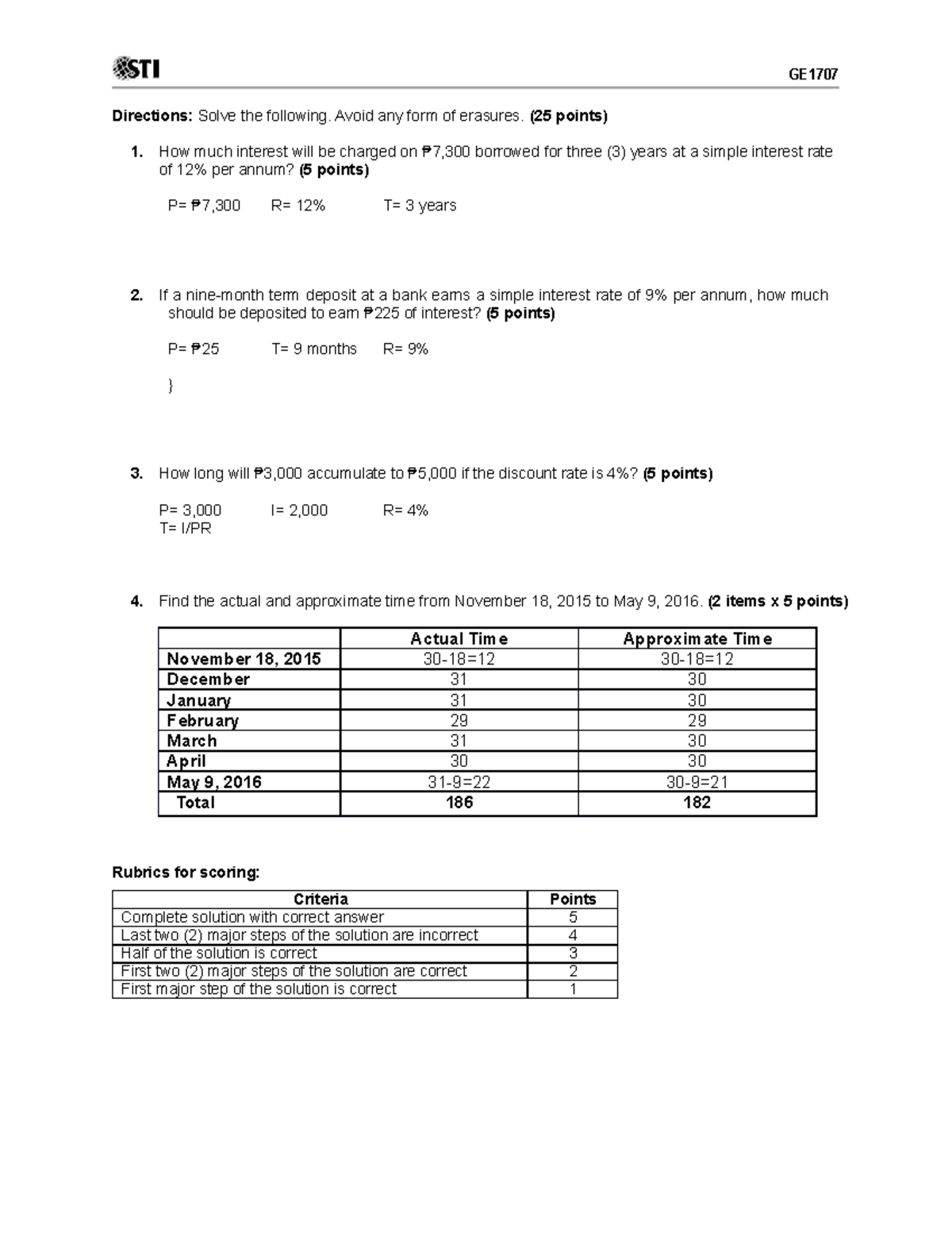 05 Activity 1 - GE Directions: Solve the following. Avoid any form of ...