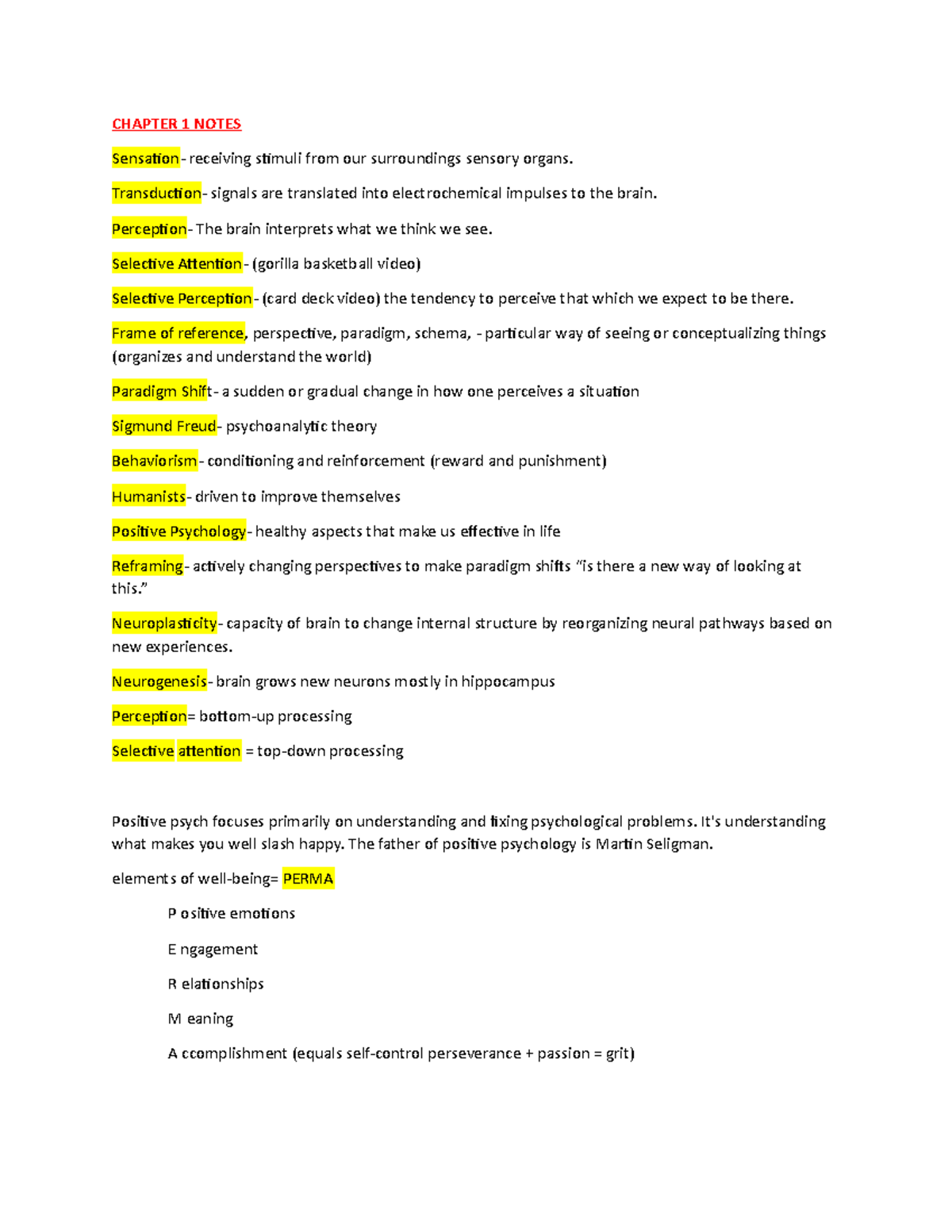 CLP Notes 1-4 - Review For Chapter 1-4 Exam - CHAPTER 1 NOTES Sensation ...