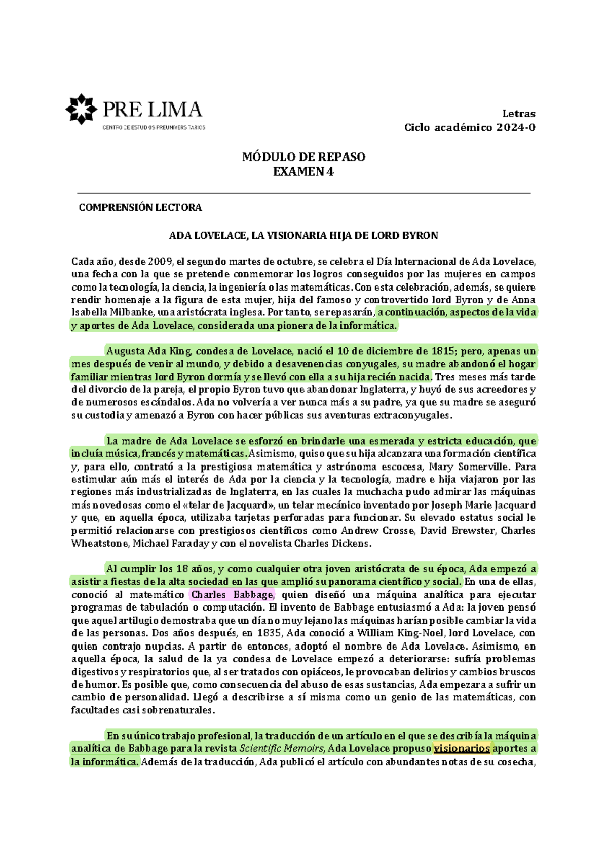 Módulo DE Repaso Examen 4 - Letras Ciclo académico 2024- MÓDULO DE REPASO EXAMEN 4 COMPRENSIÓN ...