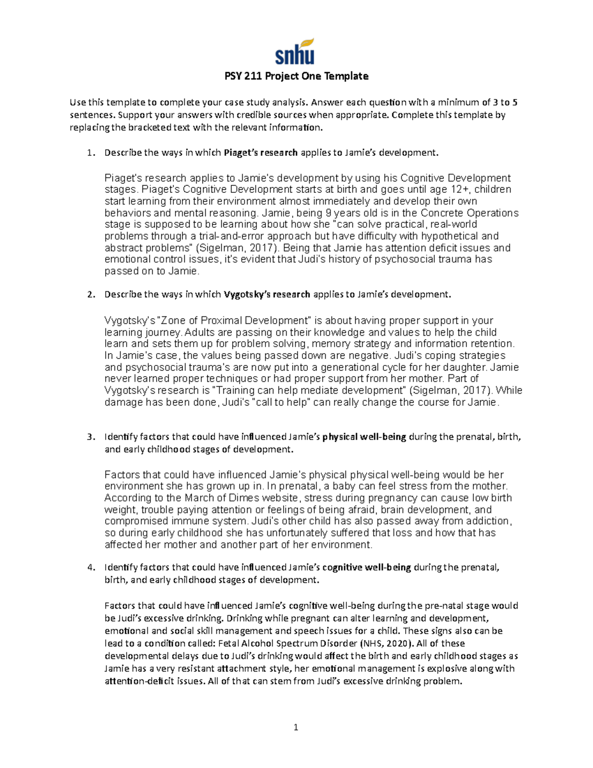 PSY 211 Project One - PSY 211 Project One Template Use this template to ...