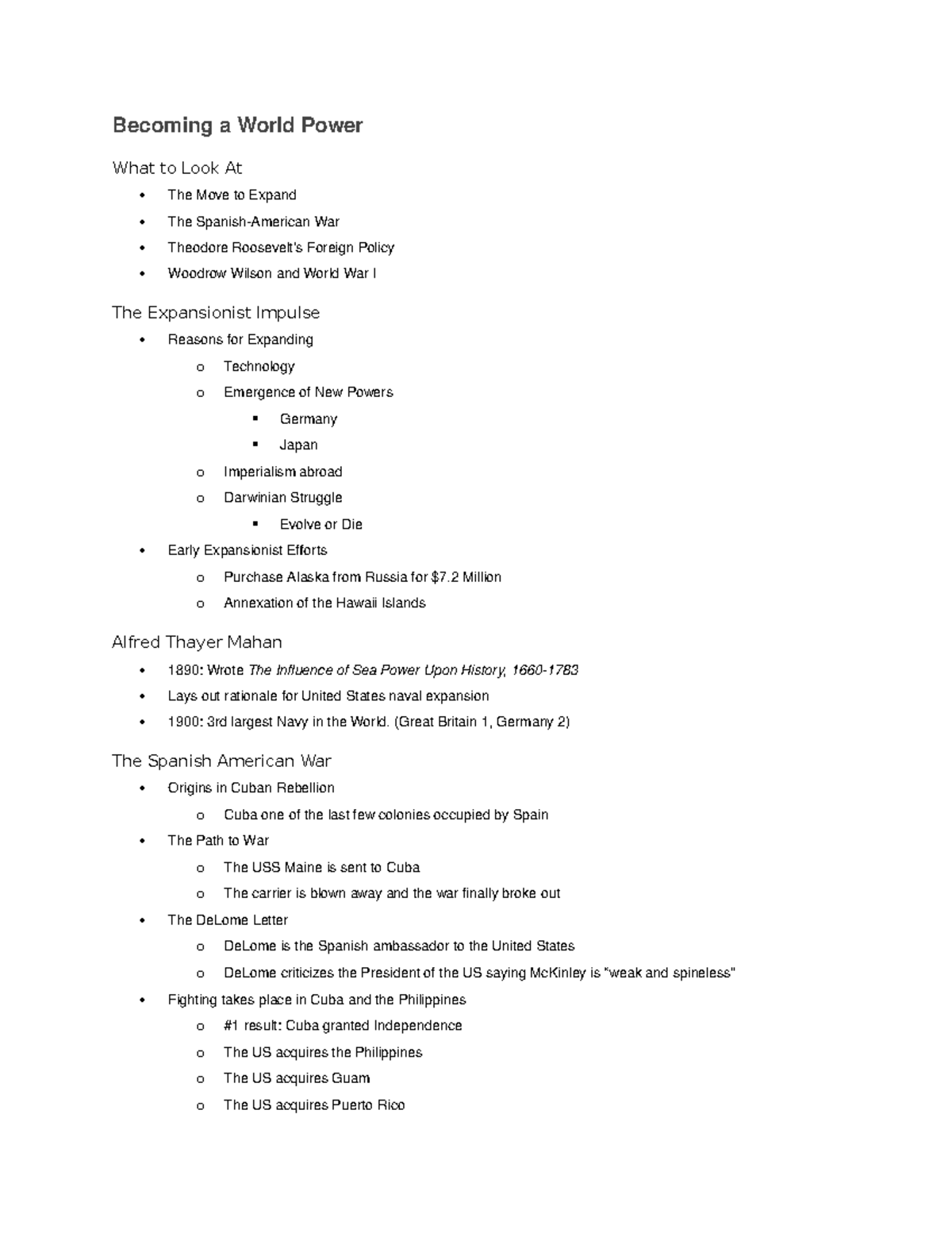 Becoming a World Power: Expansion Foreign Policy and World War I - Studocu