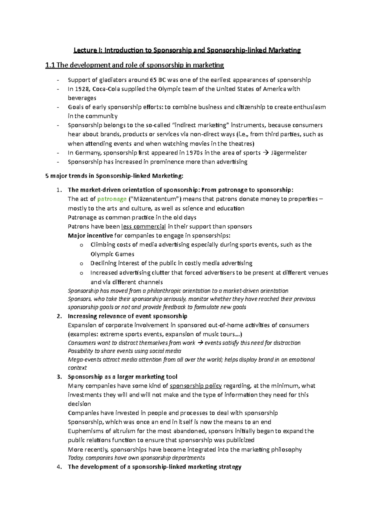 Lecture I - Sommersemester - Lecture I: Introduction to Sponsorship and Sponsorship-linked ...