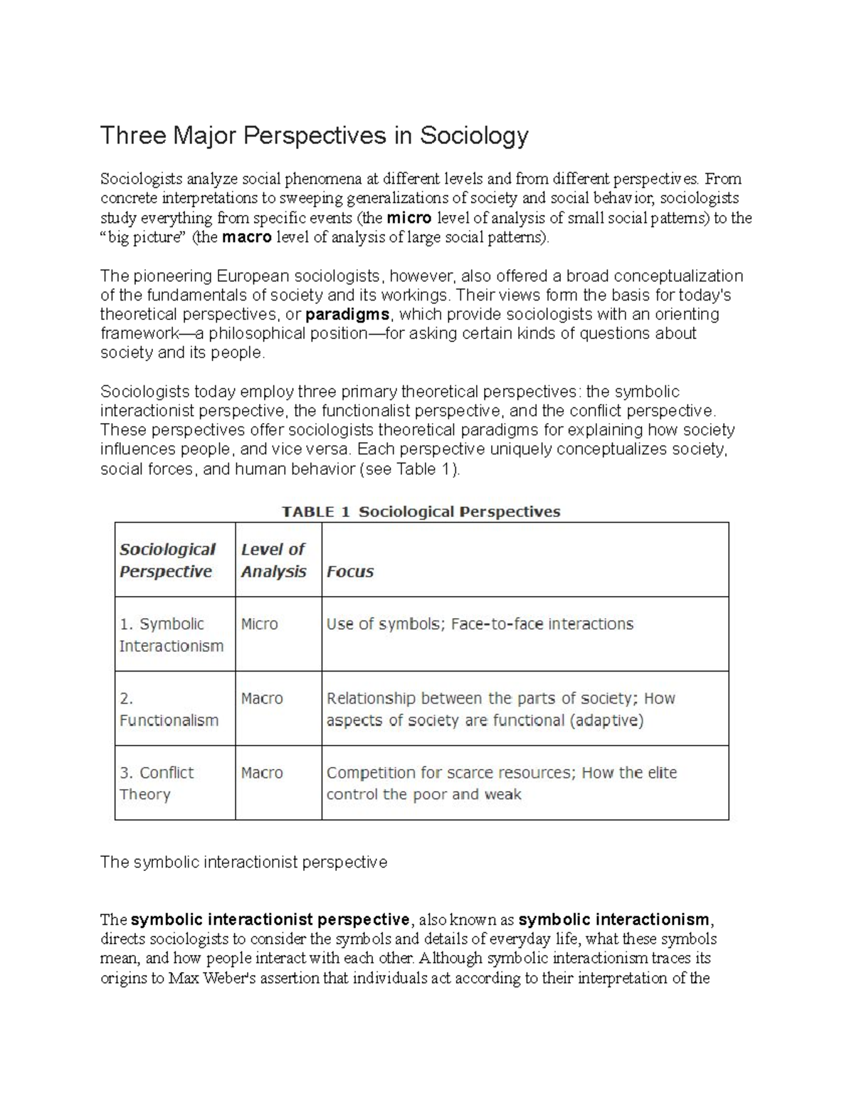 Soci new 2 - notes - Three Major Perspectives in Sociology Sociologists ...