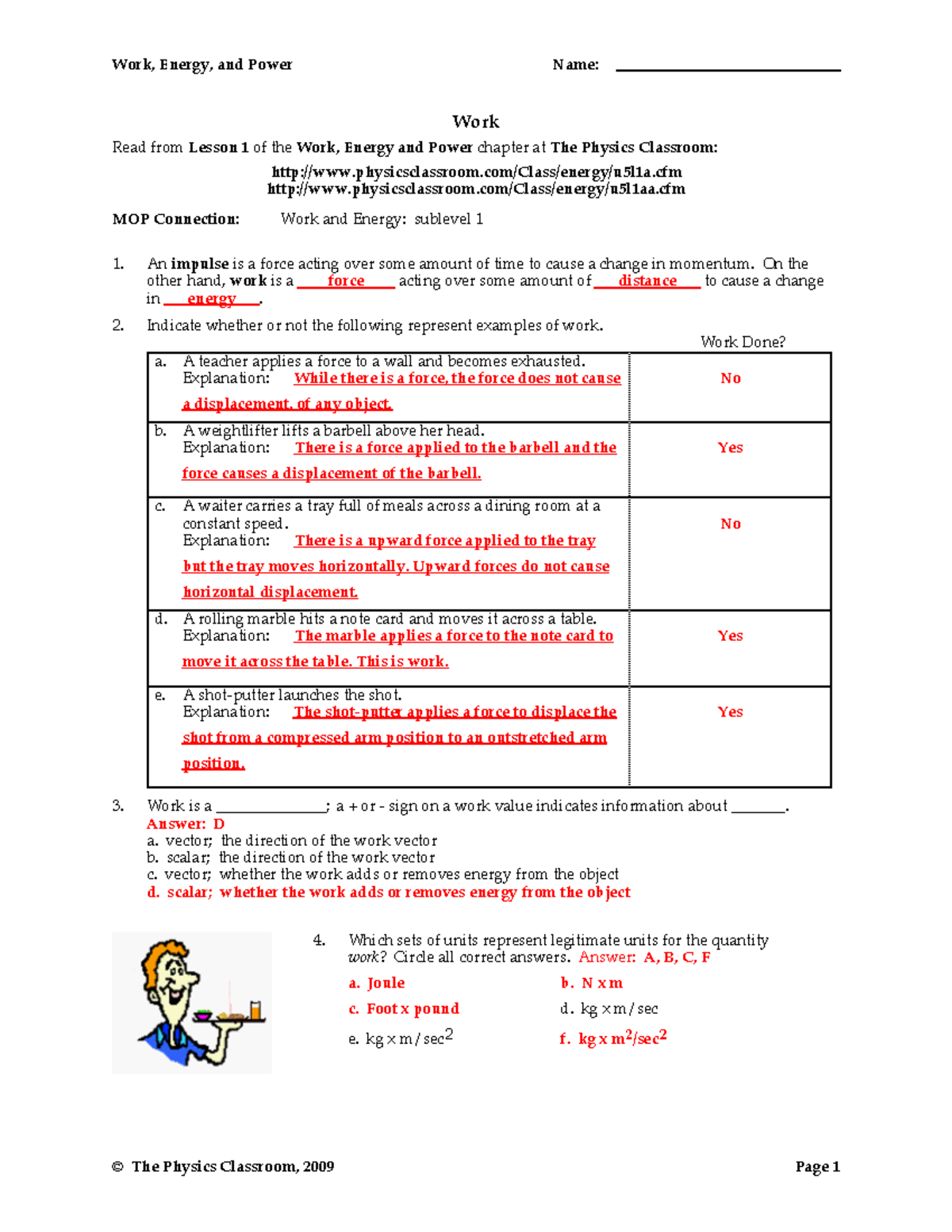 Work notes filled in the physics classroom - Work, Energy, and Power ...