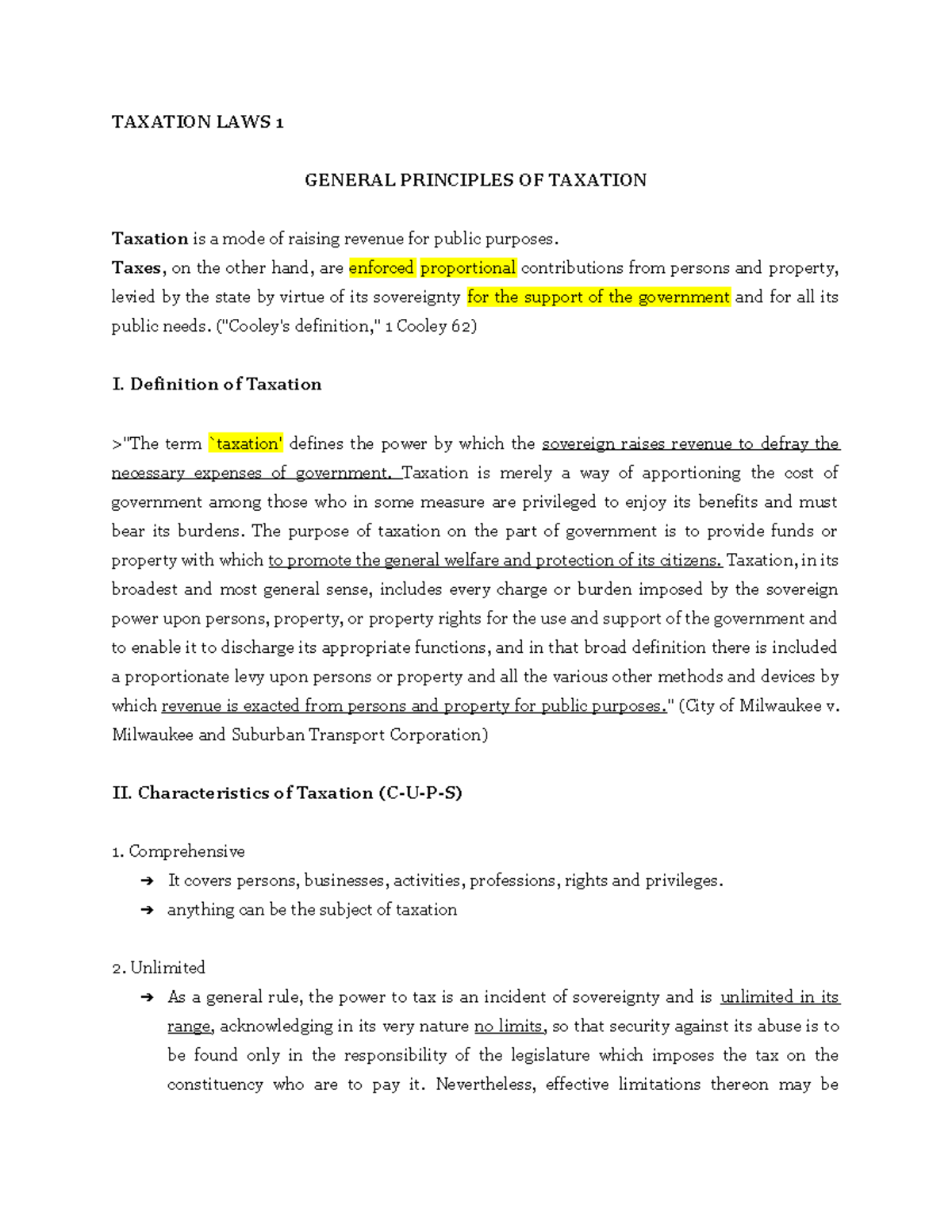 Tax 1 Notes (until consti limitations) - TAXATION LAWS 1 GENERAL ...