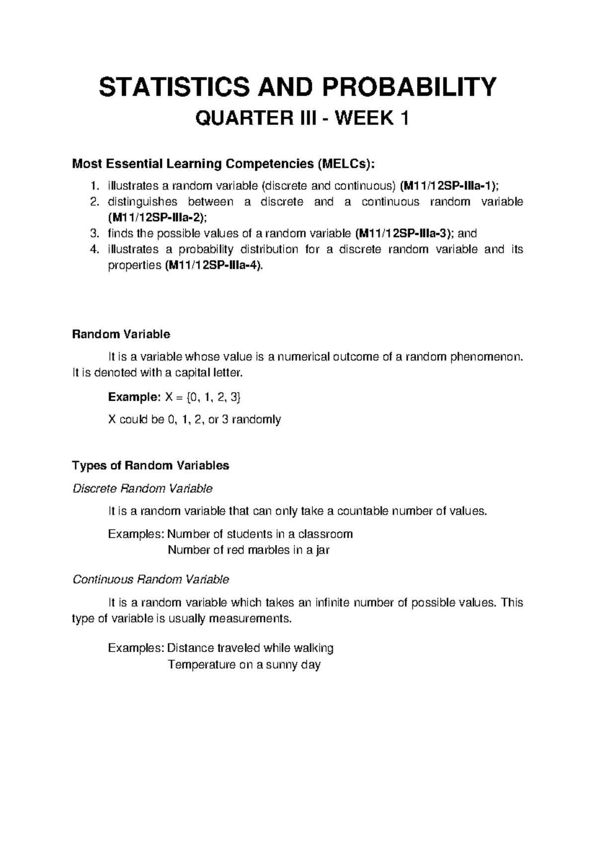 STATISTICS AND PROBABILITY - STATISTICS AND PROBABILITY QUARTER III ...