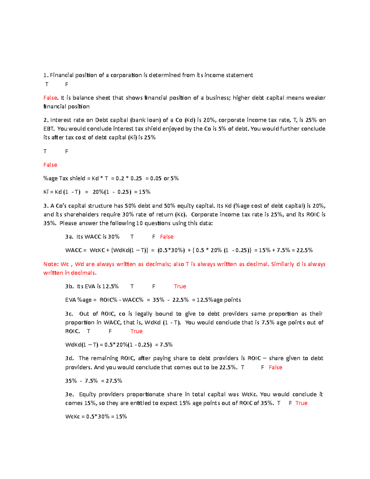 Mcqs true false - Financial position of a corporation is determined ...