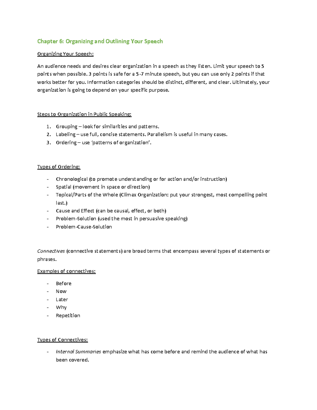 Organizing and Outlining Your Speech - Chapter 6: Organizing and ...